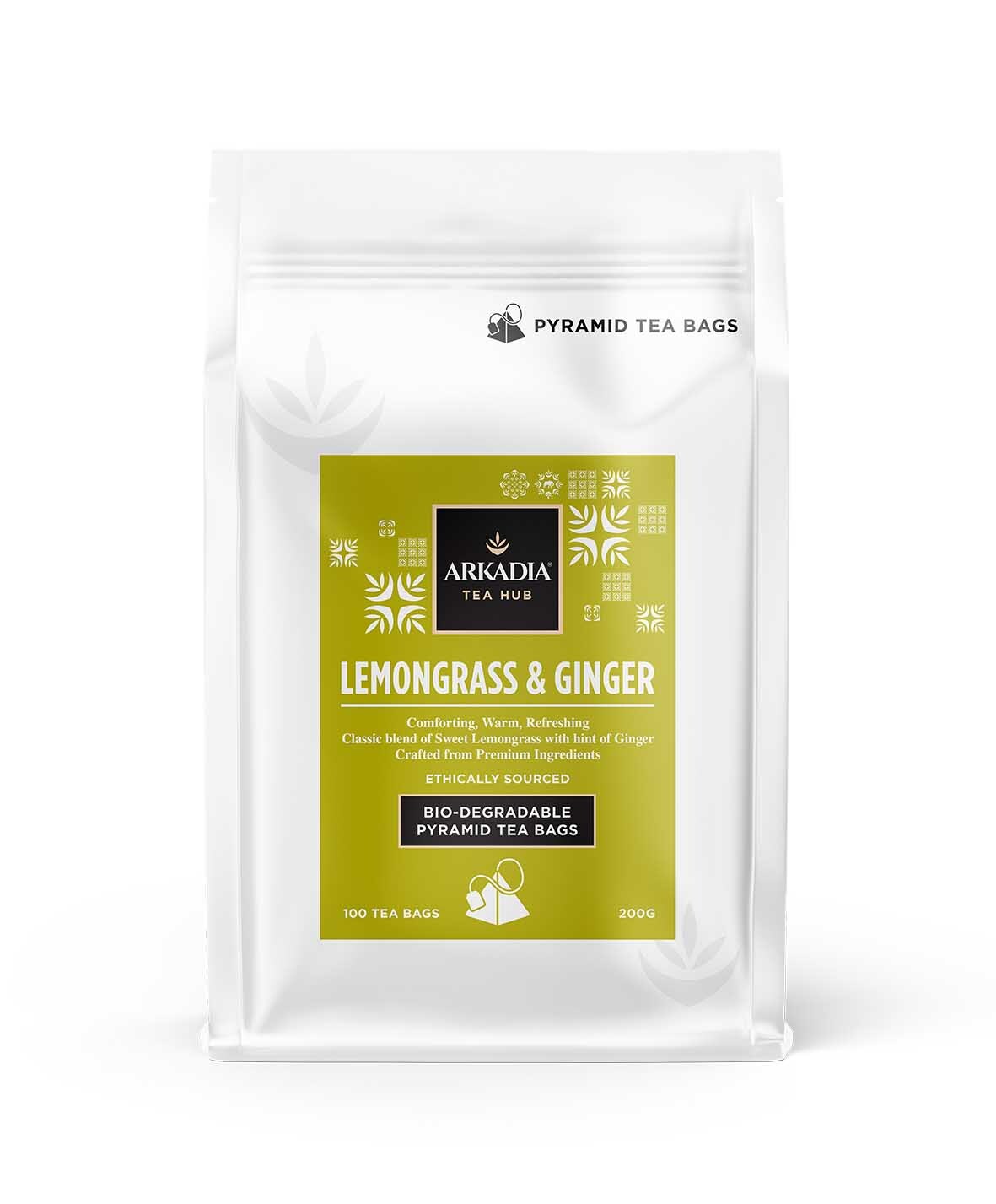 Arkadia Lemongrass and Ginger Pyramid Bags 200g | Arkadia Beverages