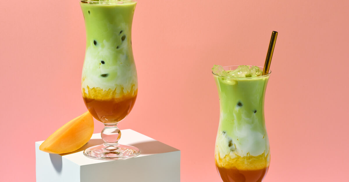Mango Matcha Iced Latte Recipe | Arkadia Beverages