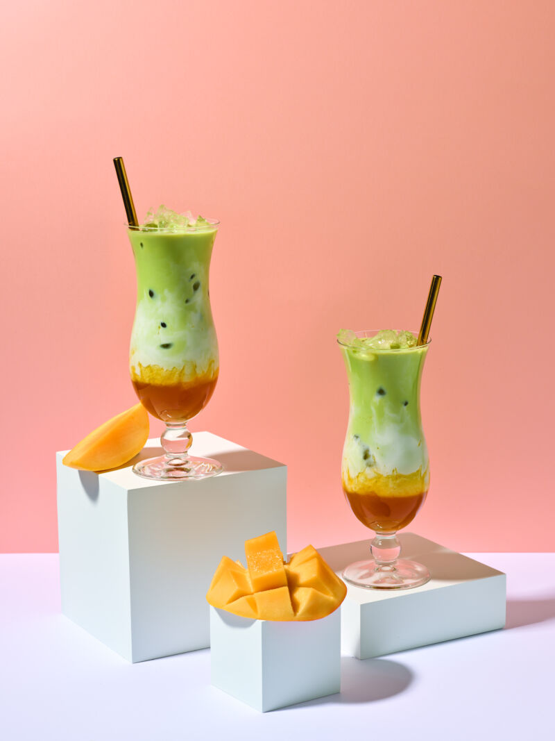 Mango Matcha Iced Latte Recipe | Arkadia Beverages